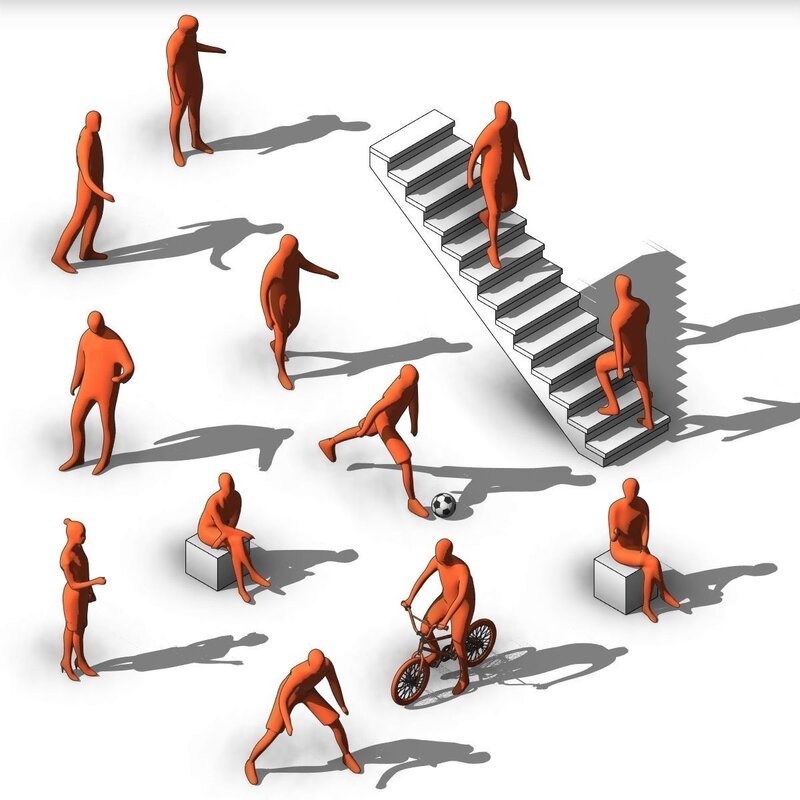 12 Revit human figures people sitting standing walking cycling 3D model