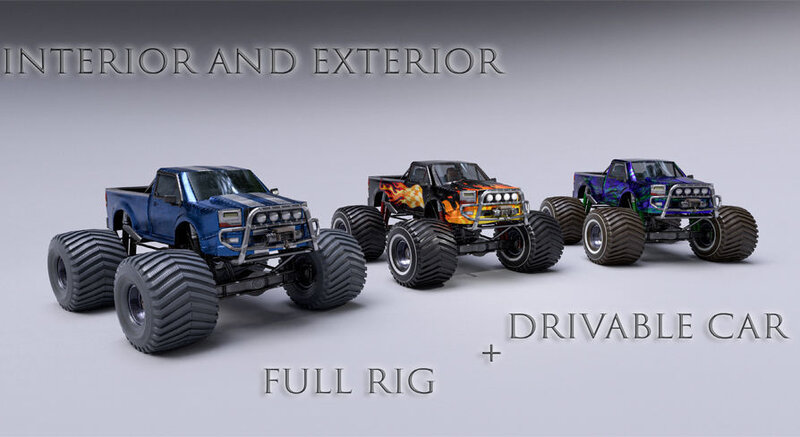 Monster Truck Full Rig Unity and Unreal Engine 4 Low-poly 3D model