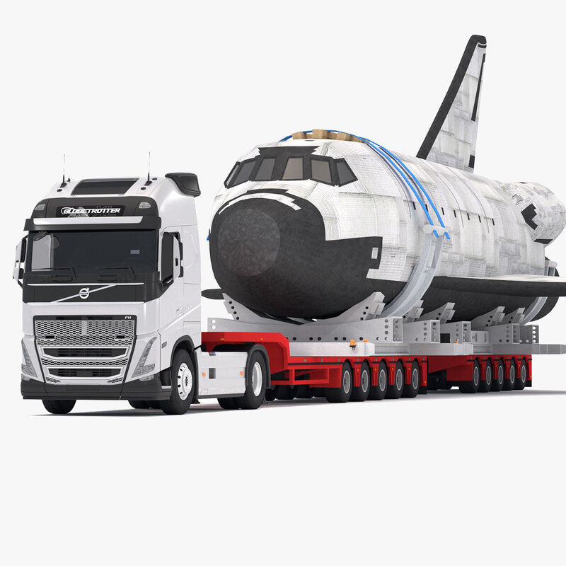 Volvo fh16 2021 and Lowboy Trailer with Space Shuttle 3D model