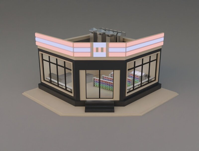 Grocery store 3D model Low-poly 3D model