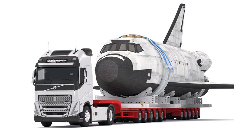 Volvo fh16 2021 and Lowboy Trailer with Space Shuttle 3D model