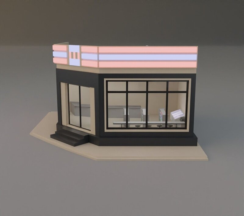 Grocery store 3D model Low-poly 3D model